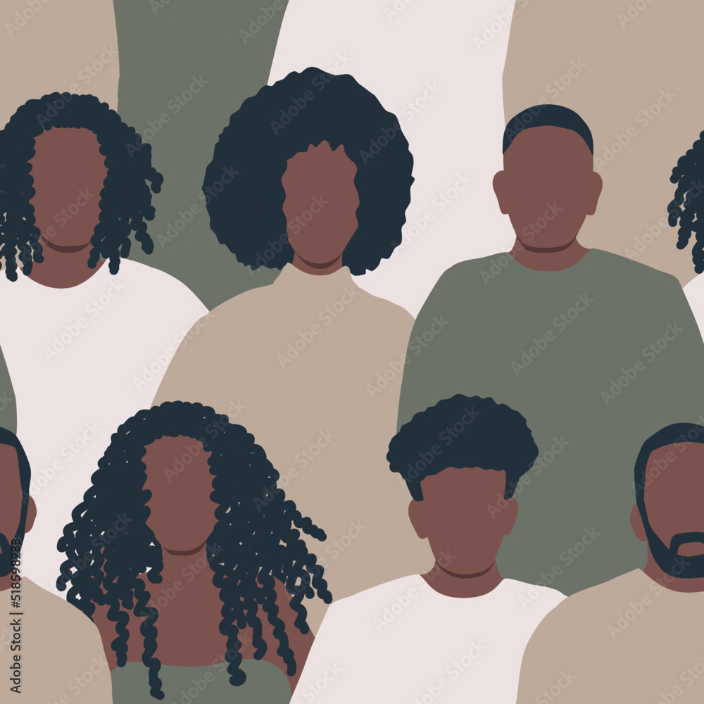 Vetor Seamless background with black people. There are silhouettes of ...