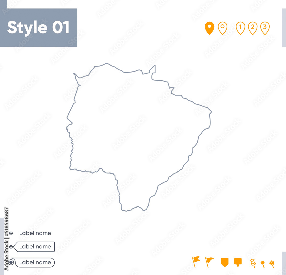 Mato Grosso Do Sul, Brazil - stroke map isolated on white background. Outline map. Vector map ...