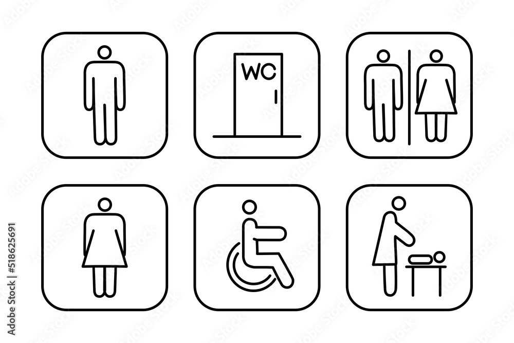 A set of toilet navigation icons. Wayfinding wc female male for ...