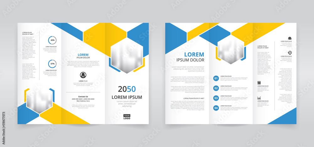 Minimal and modern trifold brochure template with blue and yellow ...