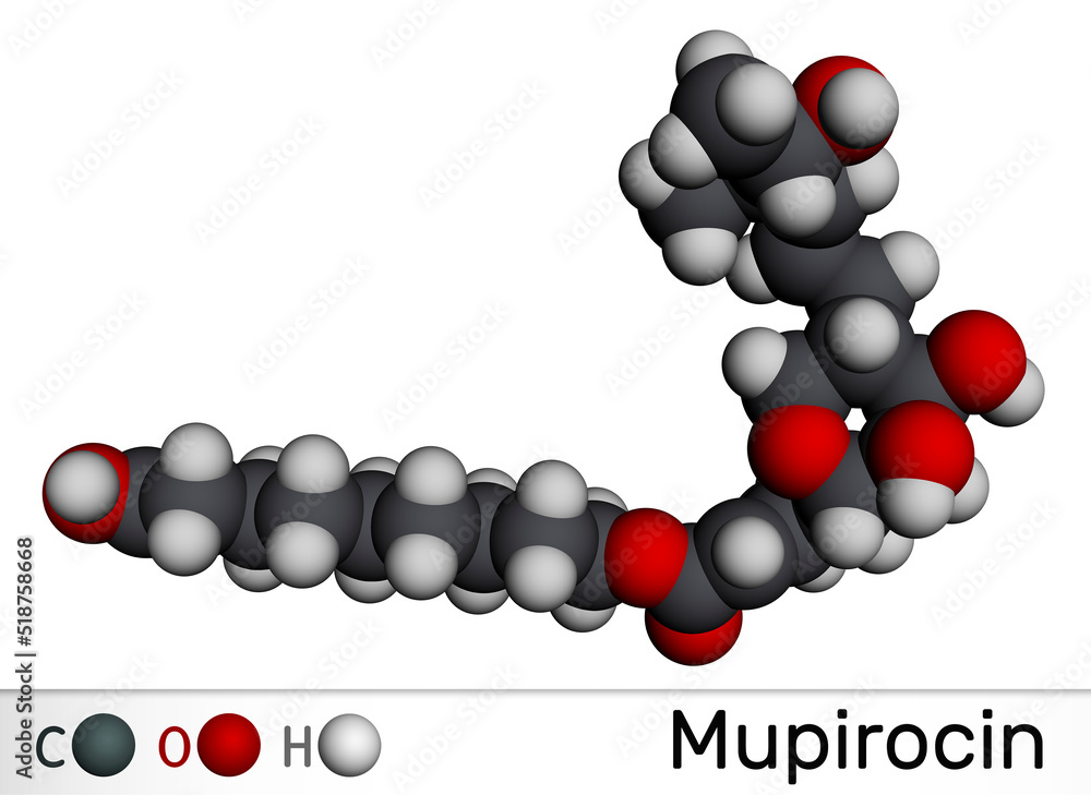 Mupirocin molecule. It is antibacterial ointment used to treat impetigo ...