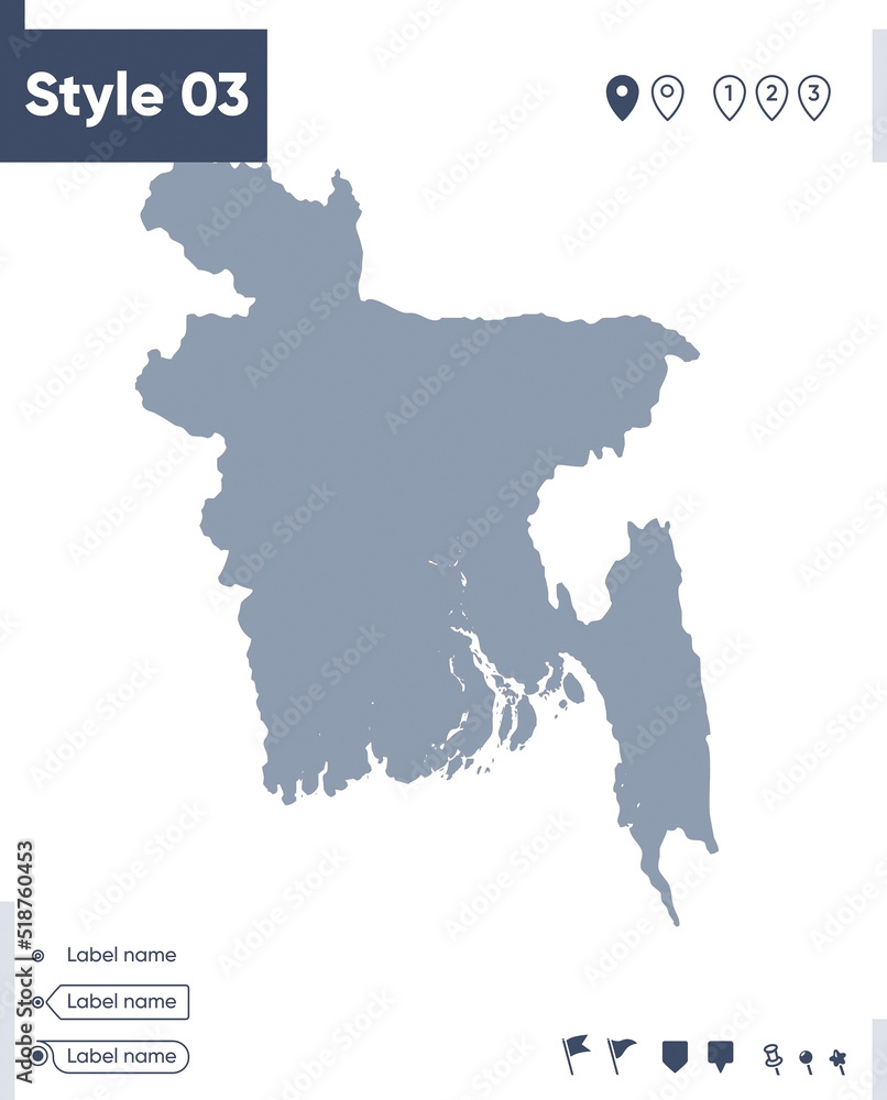 Bangladesh - map isolated on white background. Outline map. Vector map ...