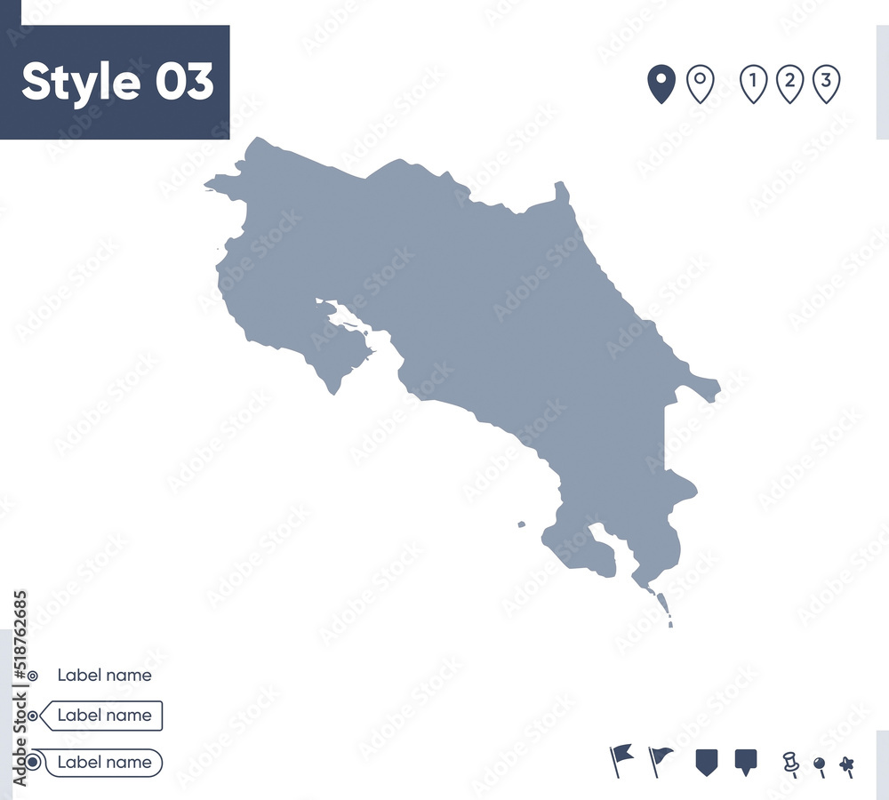 Costa Rica - map isolated on white background. Outline map. Vector map ...