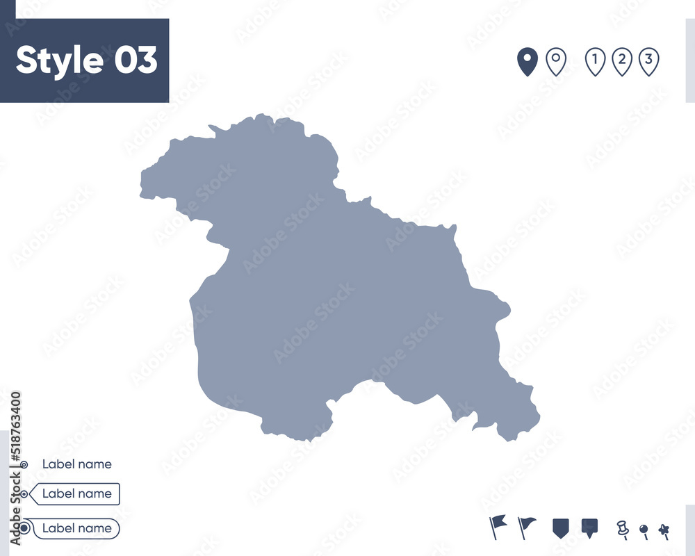 Jammu And Kashmir, India - map isolated on white background. Outline ...