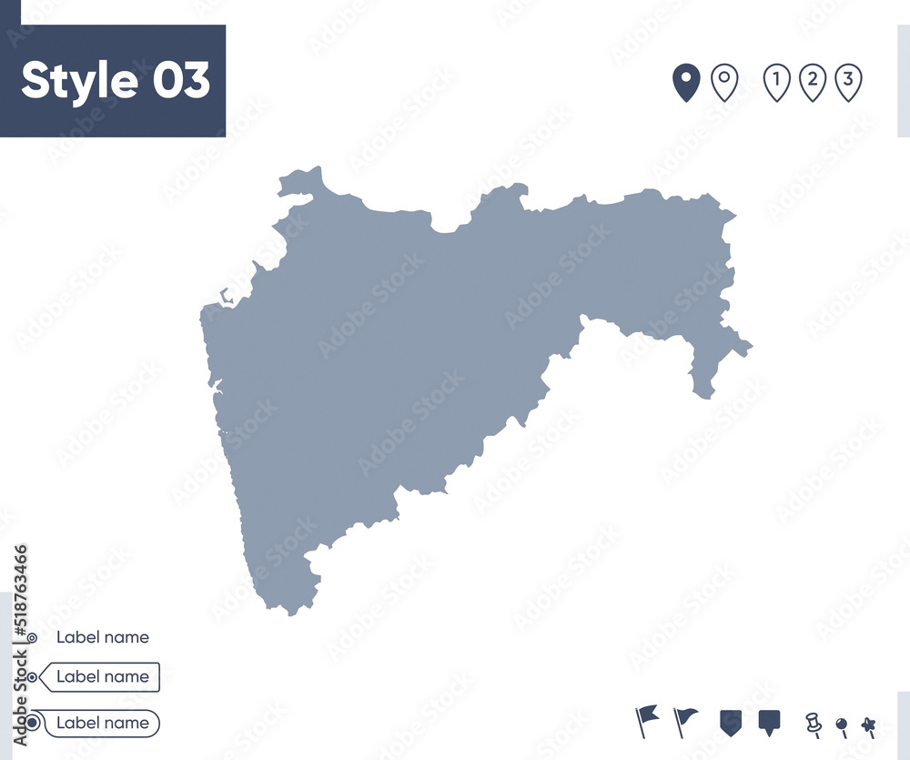 Maharashtra, India - map isolated on white background. Outline map ...