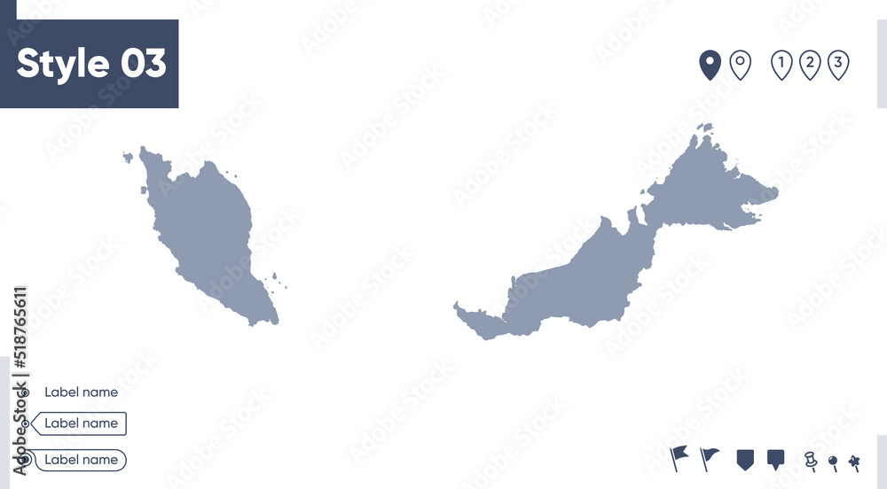 Malaysia - map isolated on white background. Outline map. Vector map ...