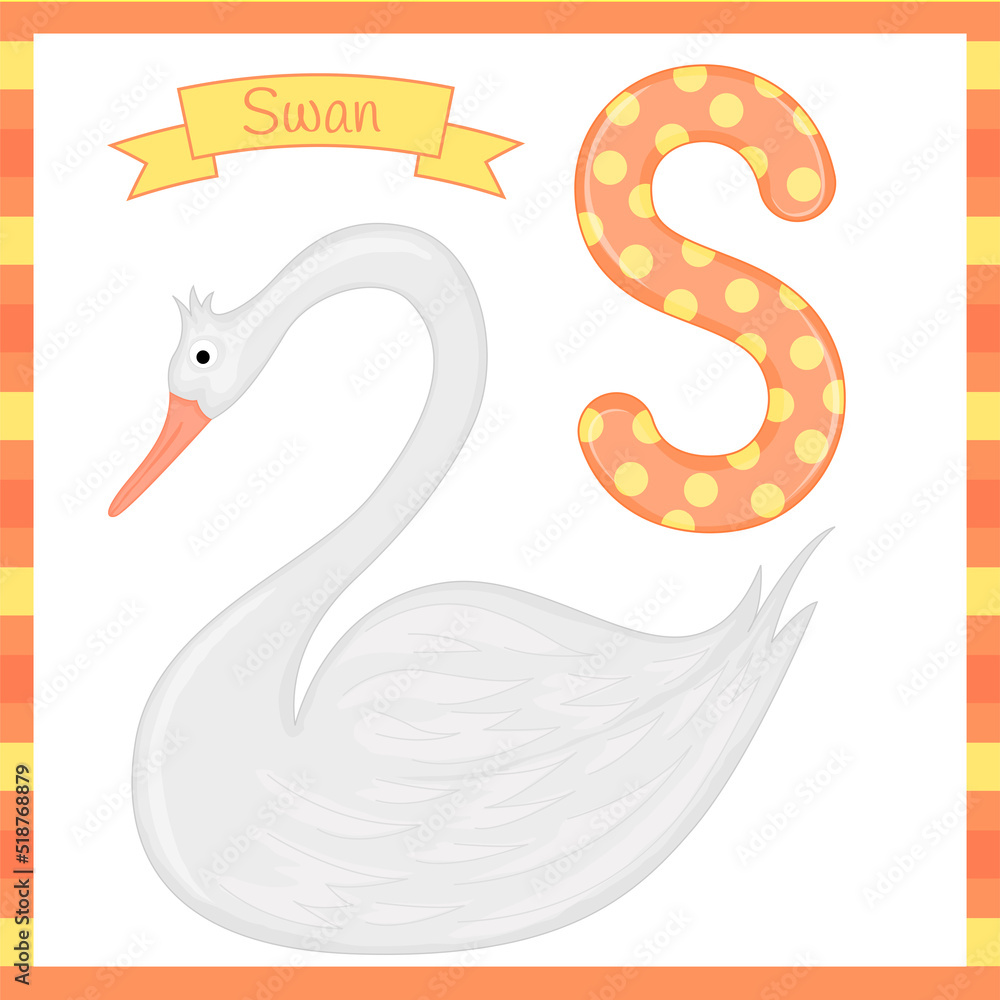 Cute children zoo alphabet S letter tracing of Swan for kids learning ...