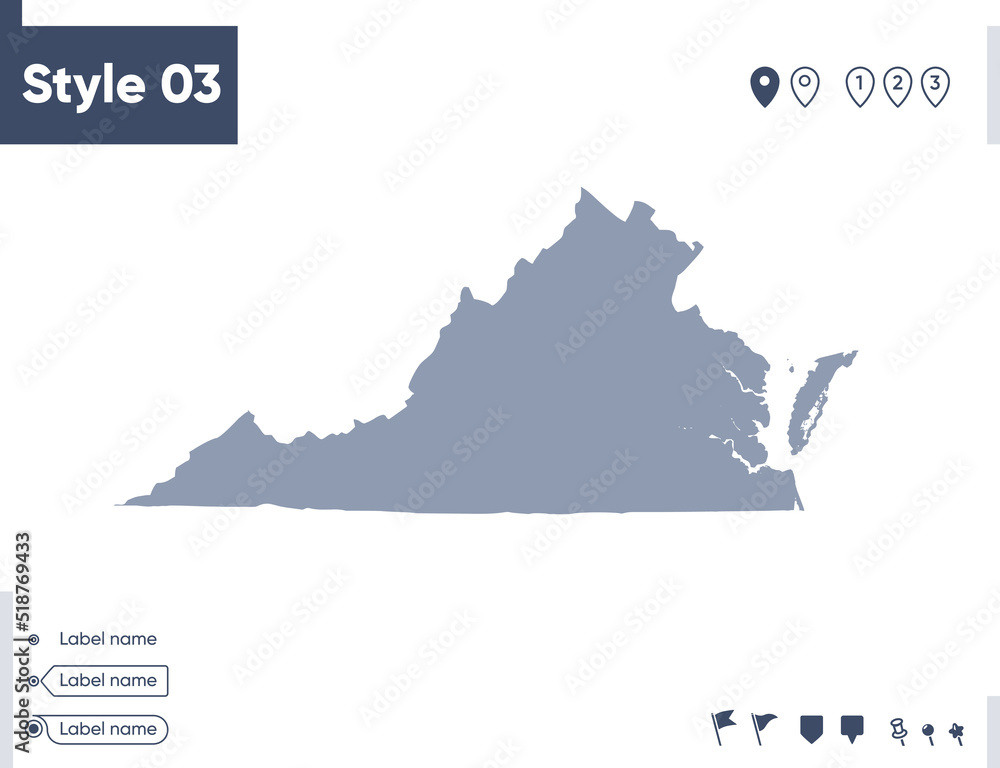 Virginia, USA - map isolated on white background. Outline map. Vector ...