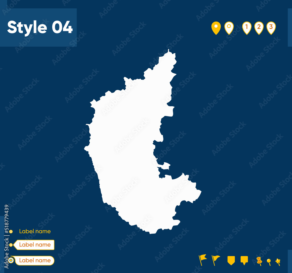 Karnataka, India - map isolated on blue background. Outline map. Vector ...