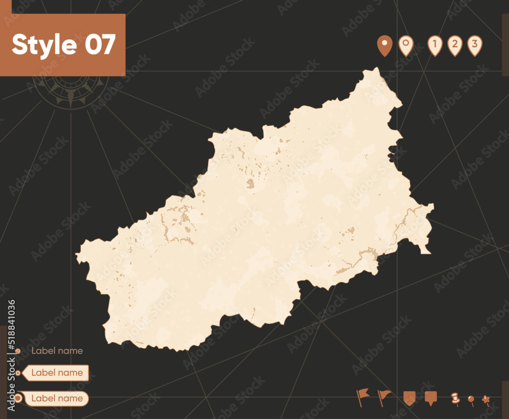 Tver Region, Russia - map in vintage style, retro style, sepia, vintage ...