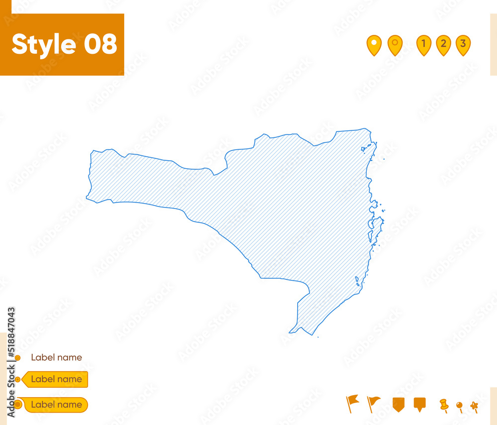 Santa Catarina, Brazil - grid map isolated on white background. Outline ...