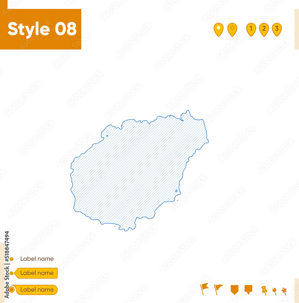 Hainan, China - grid map isolated on white background. Outline map ...