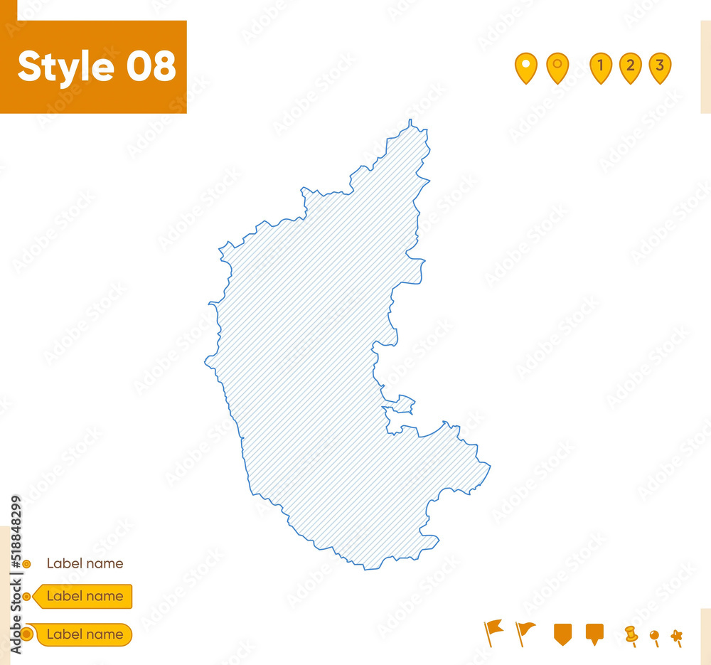 Karnataka, India - grid map isolated on white background. Outline map ...