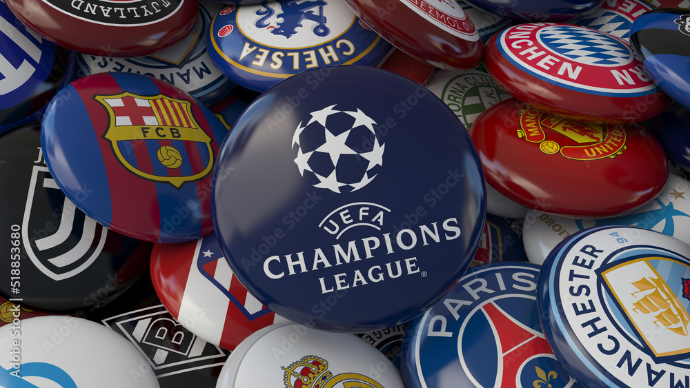 3d rendering of a badge with te Logo of UEFA Champions League ...