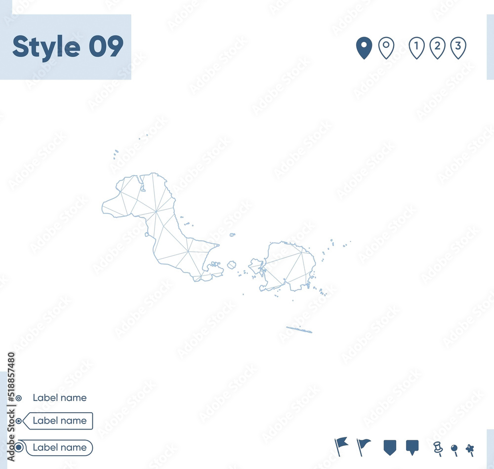 Bangka Belitung Islands, Indonesia - white low poly map, polygonal map ...