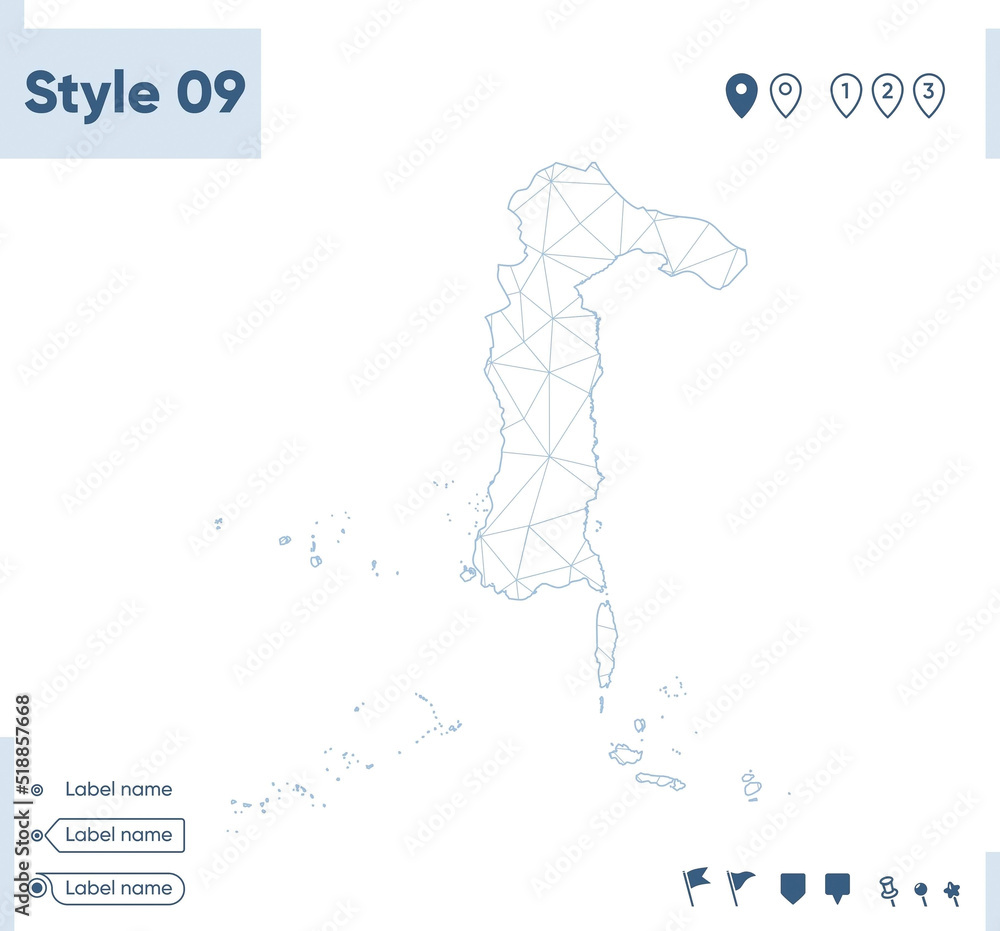 South Sulawesi, Indonesia - white low poly map, polygonal map. Outline ...
