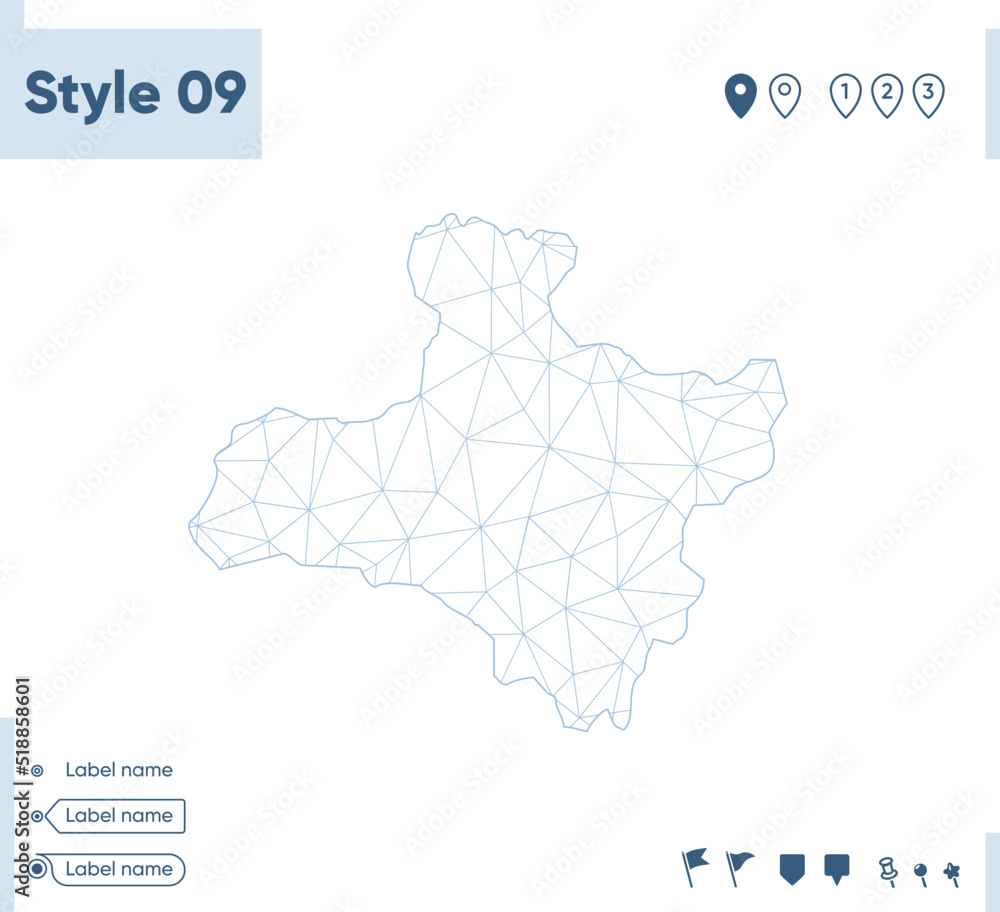 Zavkhan, Mongolia - white low poly map, polygonal map. Outline map ...