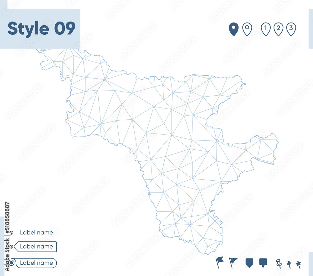 Amur Region, Russia - white low poly map, polygonal map. Outline map ...