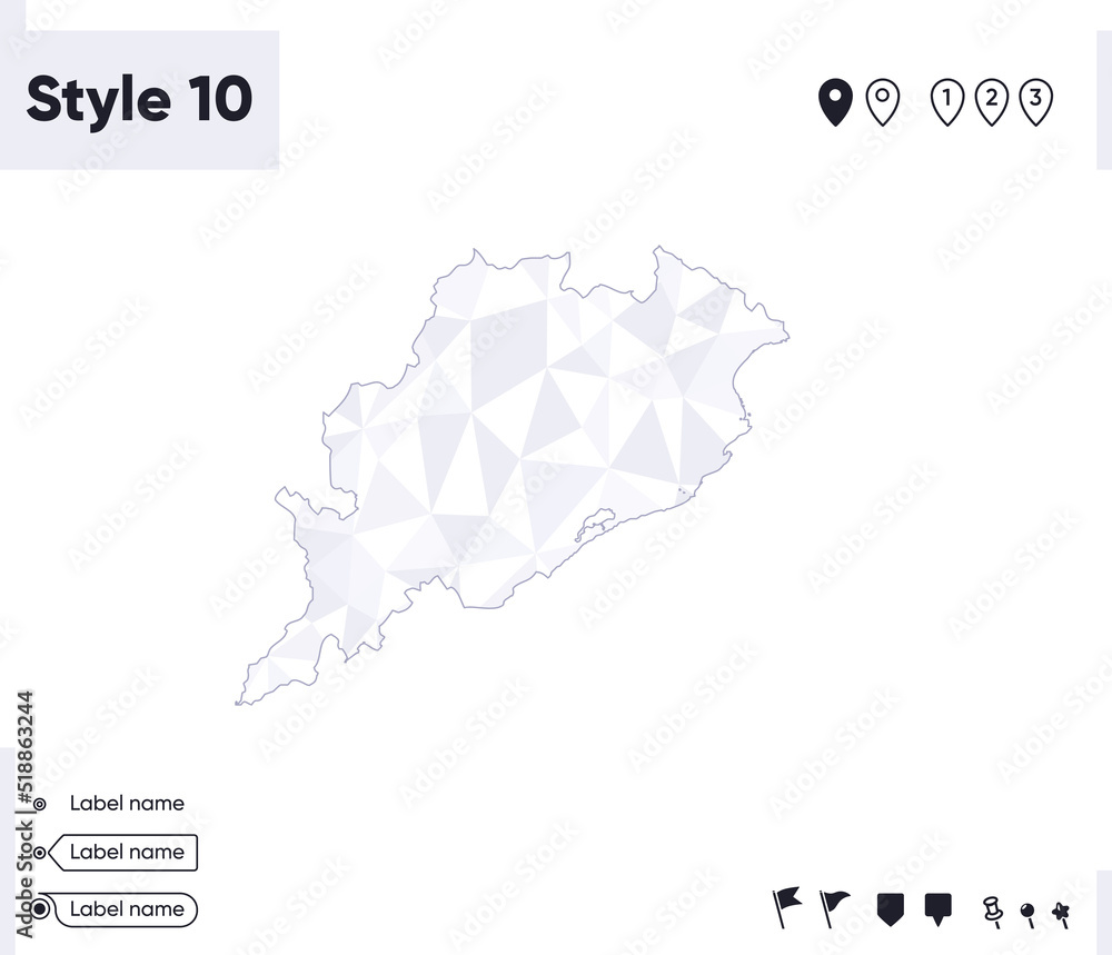 Odisha, India - white and gray low poly map, polygonal map. Outline map ...