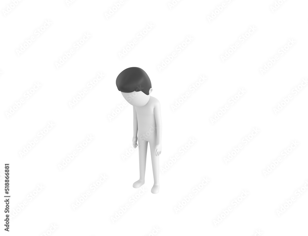Stick Man with Hair character looking down in 3d rendering. Stock ...