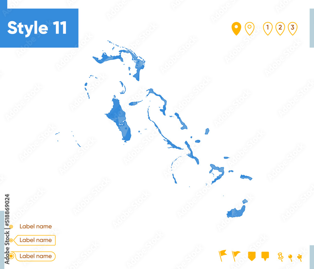 Bahamas - blue low poly map, polygonal map. Outline map. Vector ...