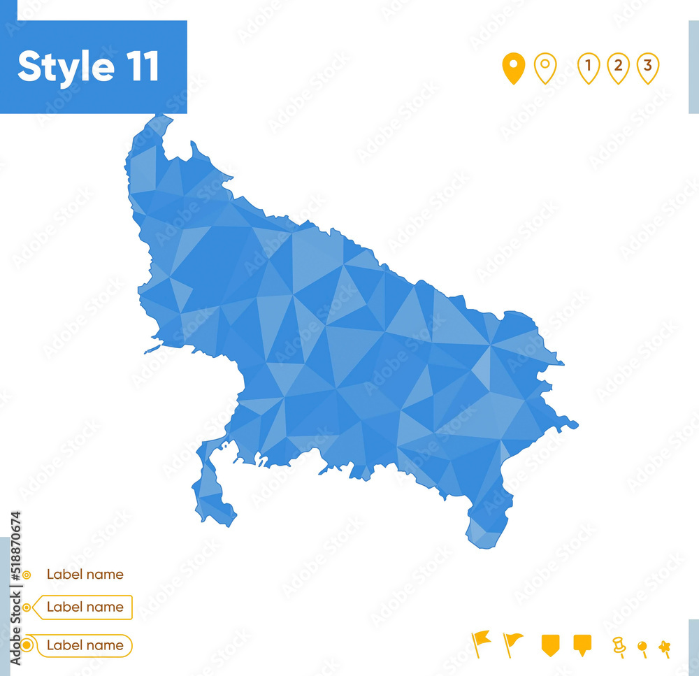 Uttar Pradesh, India - blue low poly map, polygonal map. Outline map ...