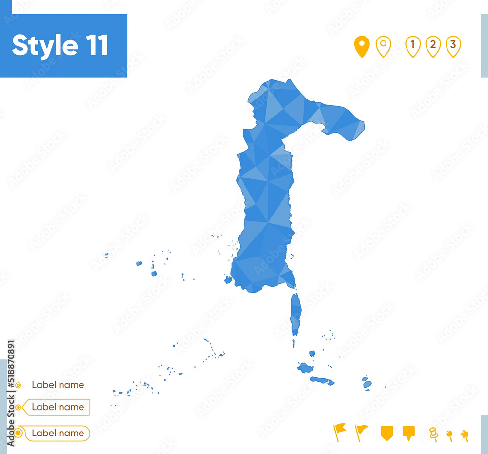 South Sulawesi, Indonesia - blue low poly map, polygonal map. Outline ...