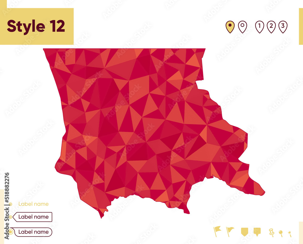 Jambyl, Kazakhstan - red low poly map, polygonal map. Outline map ...