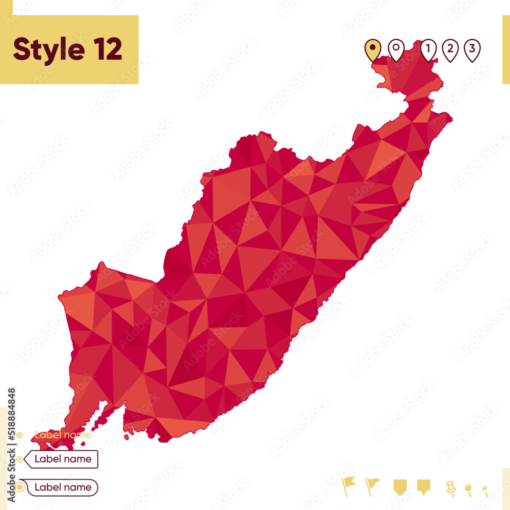 Primorye Territory, Russia - red low poly map, polygonal map. Outline ...