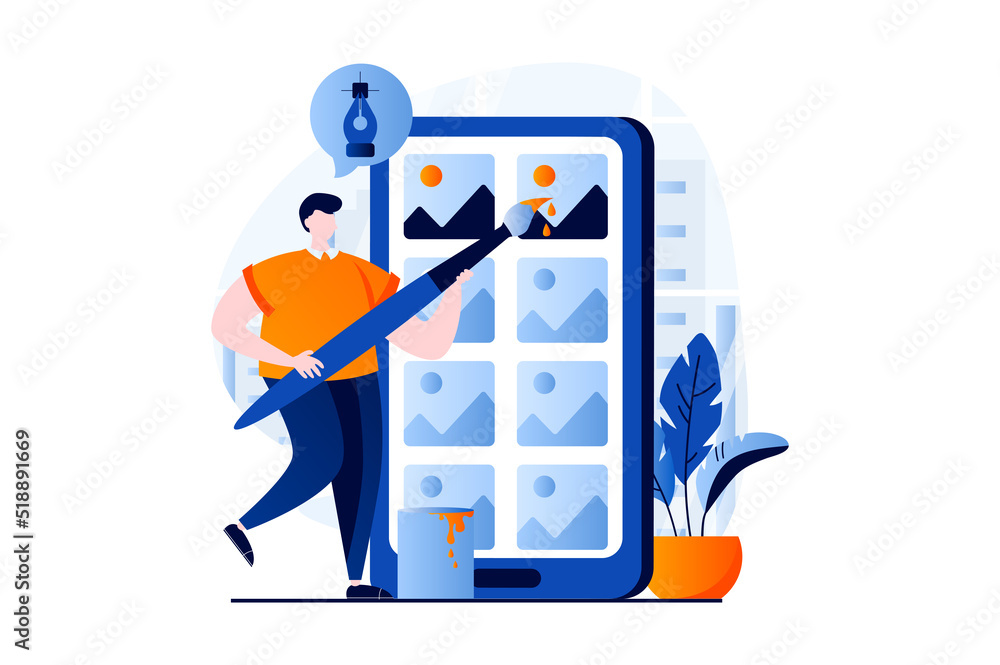 Ui ux design concept with people scene in flat cartoon design. Man ...