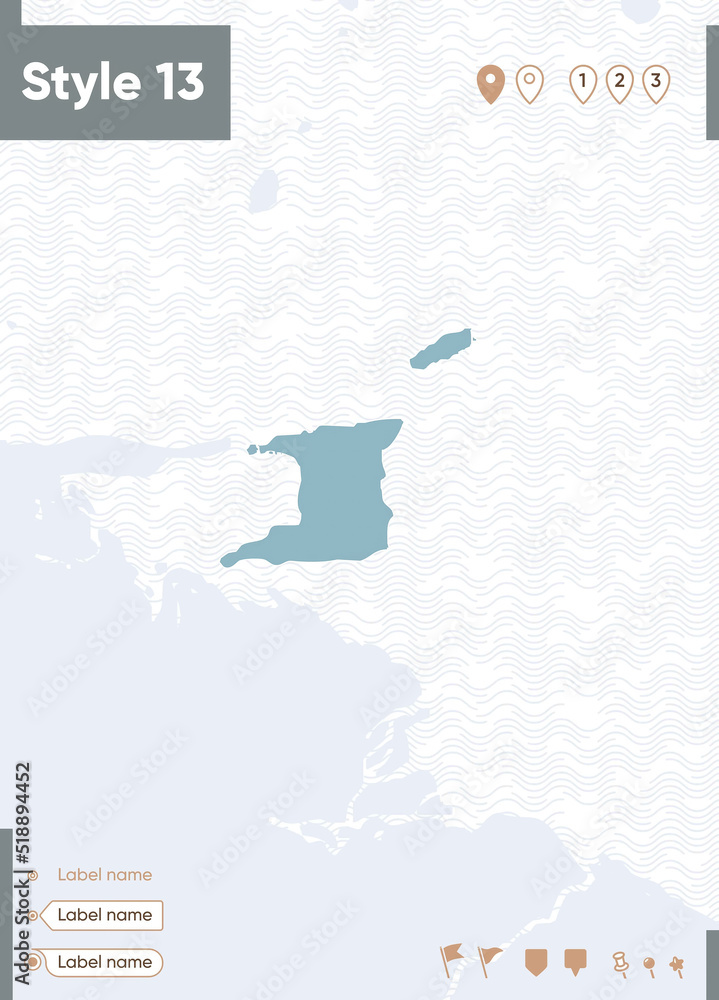 Trinidad And Tobago - map with water, national borders and neighboring ...