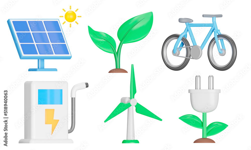 Ecology 3d icon set. Green industry. Environmentally-friendly ...
