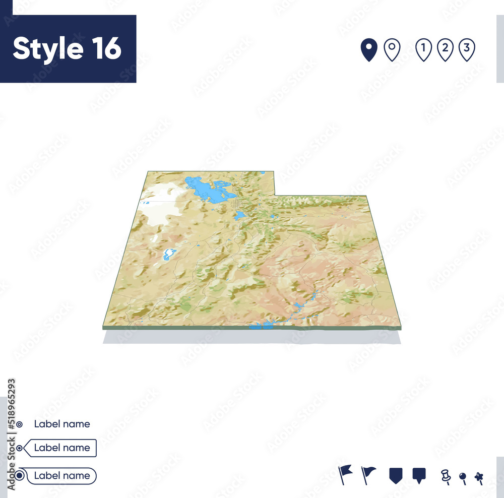 Utah, USA - map with shaded relief, land cover, rivers, mountains ... Utah, USA - map with shaded relief, land cover, rivers, mountains ...