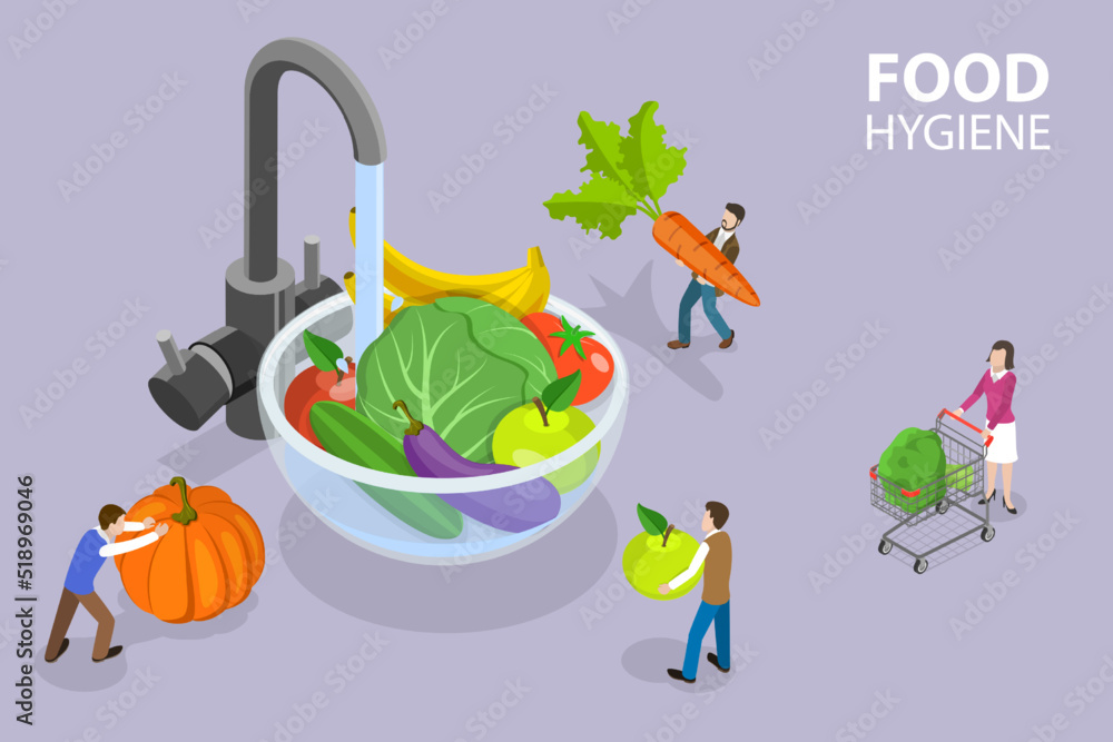 3D Isometric Flat Vector Conceptual Illustration of Food Hygiene ...
