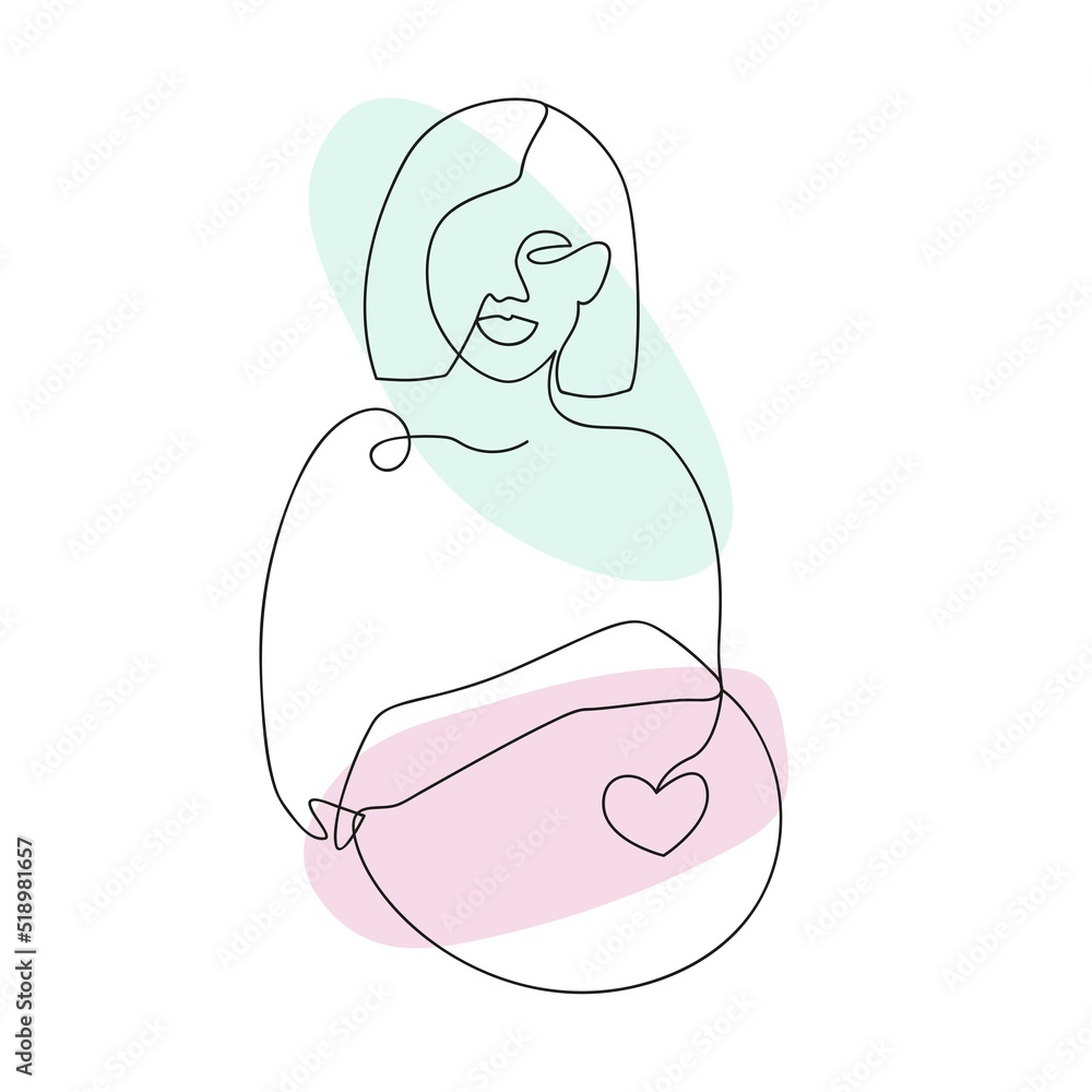Pregnant woman silhouette line art, one line drawing, sketch of lady ...