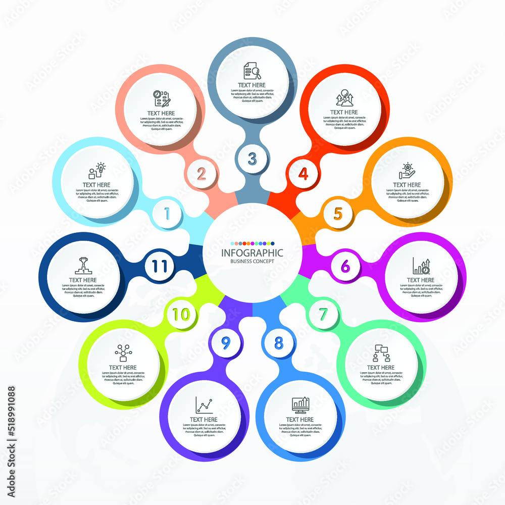 Basic circle infographic template with 11 steps, process or options ...