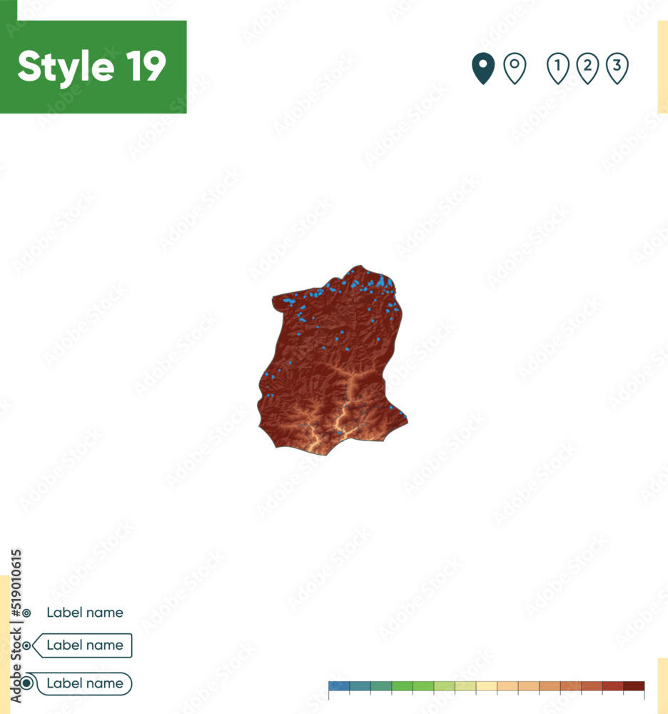 Sikkim, India - high detailed physical map. Vector map. Dem map. Stock ...