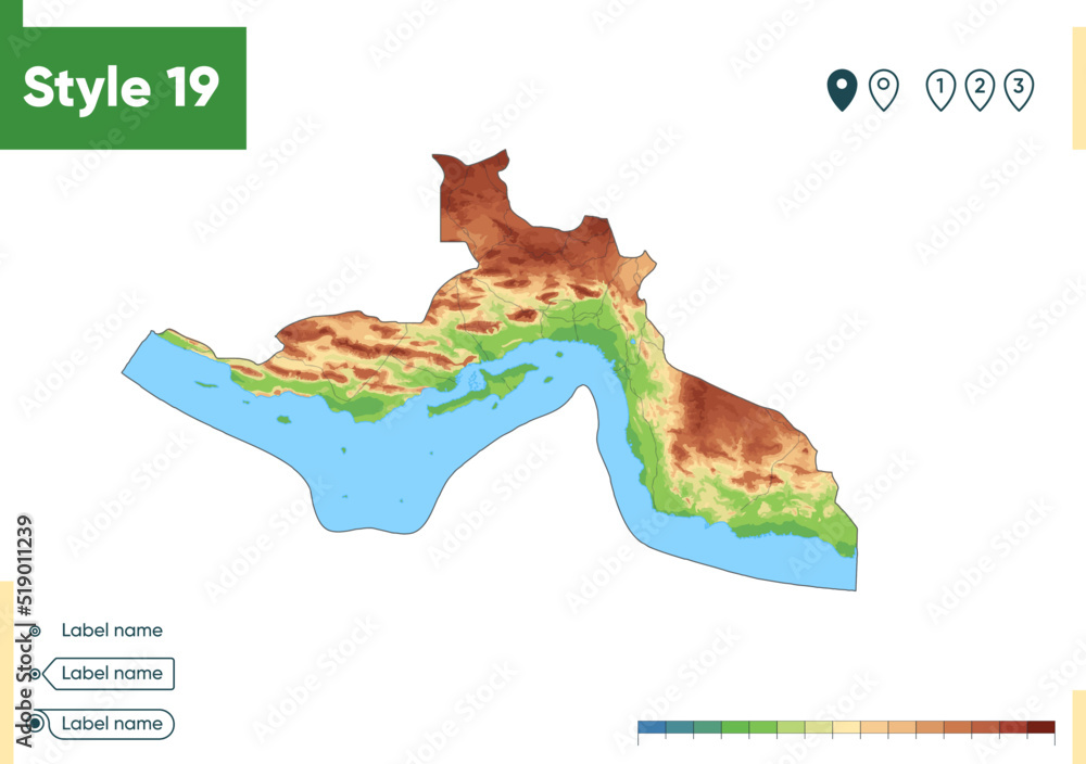 Vector de Stock Hormozgan, Iran - high detailed physical map. Vector map. Dem map. | Adobe Stock
