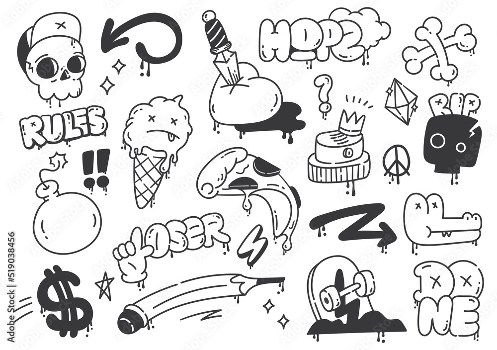 Set of hand drawn graffiti doodle vector illustration Stock Vector ...