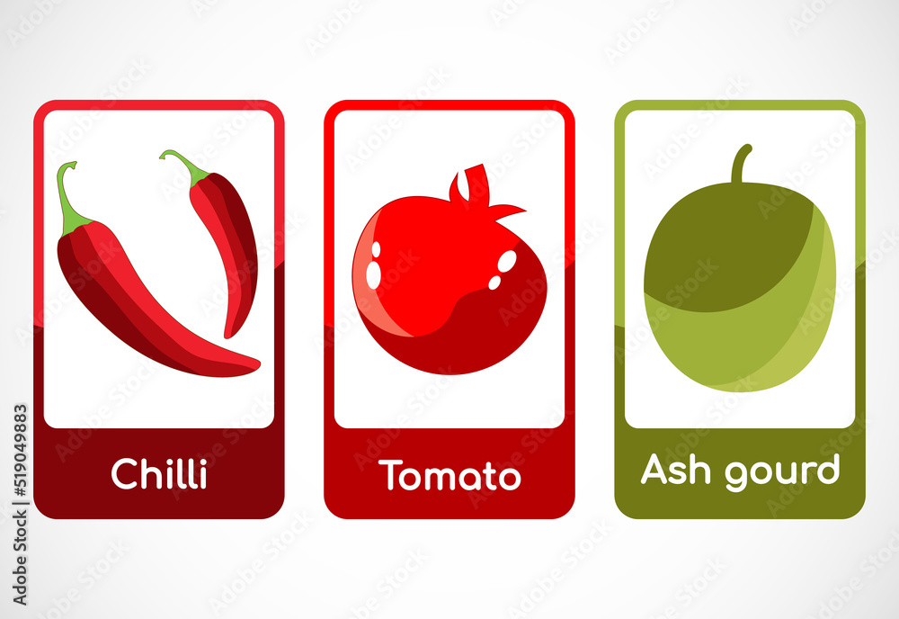 Vegetable flashcards for kids. Educational cards for preschool ...