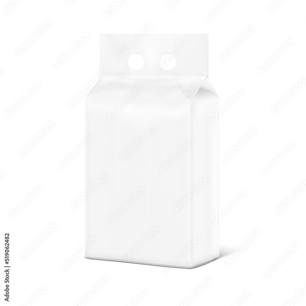 Packaging bag with a finger hole handle mockup. Vector illustration ...