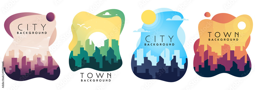 Cityscapes. Morning, day city skyline landscape, town buildings and ...