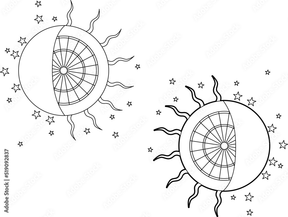 Moon phases. Half moon, quarter moon. Esoteric image for magical and ...