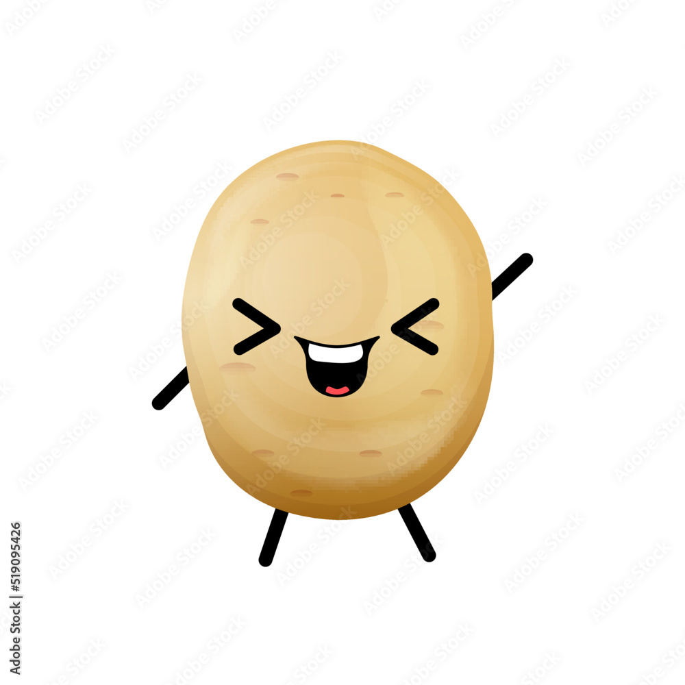 vector funny cartoon cute tiny brown smiling potato character isolated ...