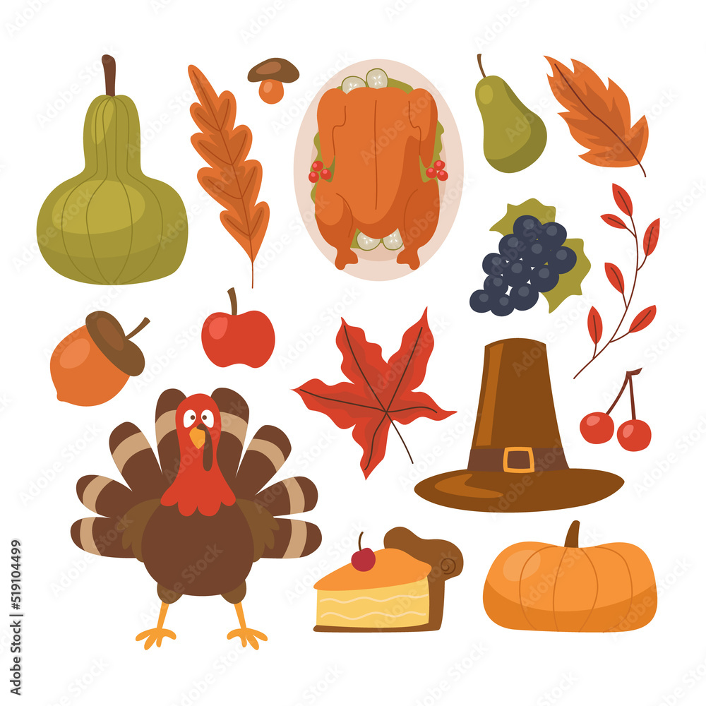 Thanksgiving day. Vector elements of thanksgiving celebration harvest ...