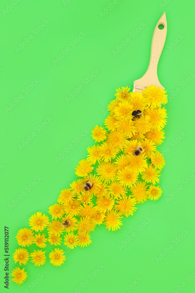 Foto Dandelion flower bee pollination concept with various bees and ...