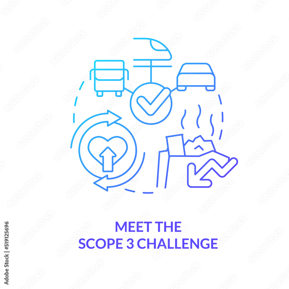 Meet scope three challenge blue gradient concept icon. Carbone ...