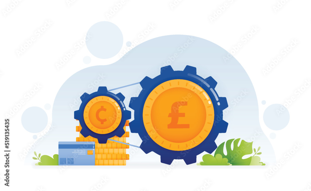 Design of small coins spinning big coins on conveyor belts metaphor of ...