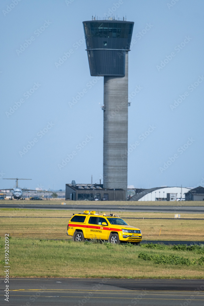 An Air Traffic control tower at the Copenhagen airport CPH. A ground ...