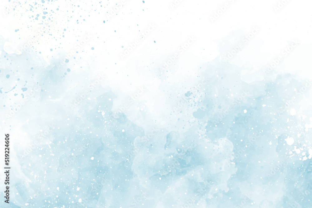 Abstract blue winter watercolor background. Sky pattern with snow ...